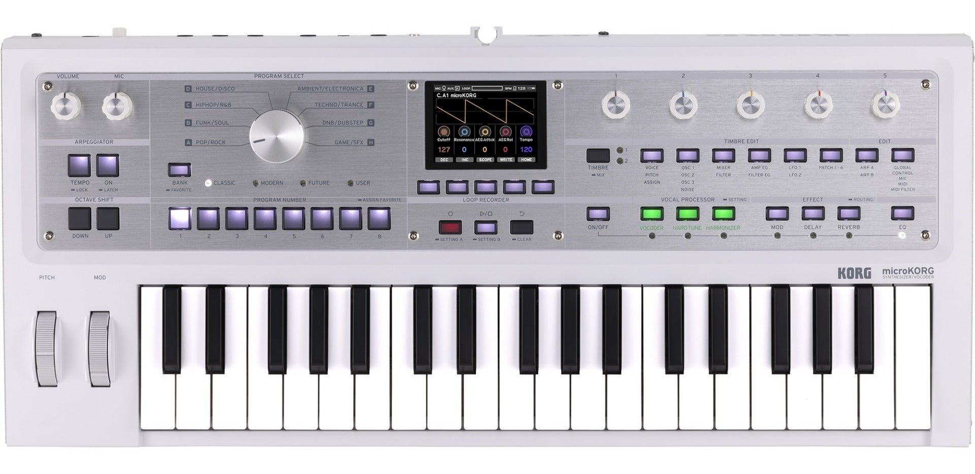 Korg microKORG 2 37-key Synthesizer Metallic White | Music Planet NZ